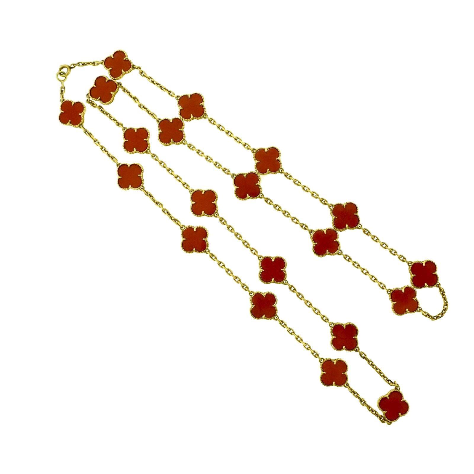 Van Cleef and Arpels Vintage Alhambra Red Coral 18 Karat Yellow Gold ...