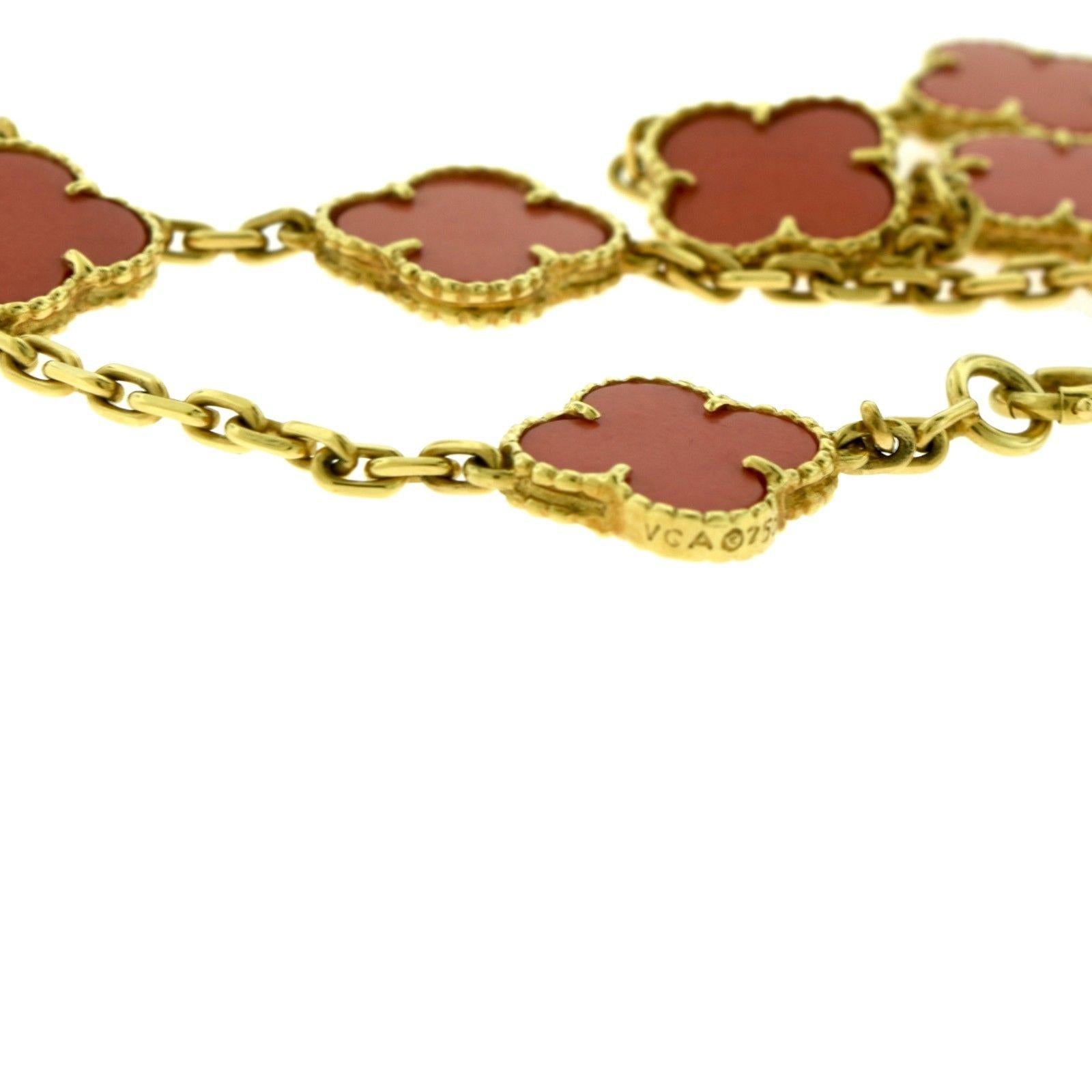 Van Cleef and Arpels Vintage Alhambra Red Coral 18 Karat Yellow Gold ...
