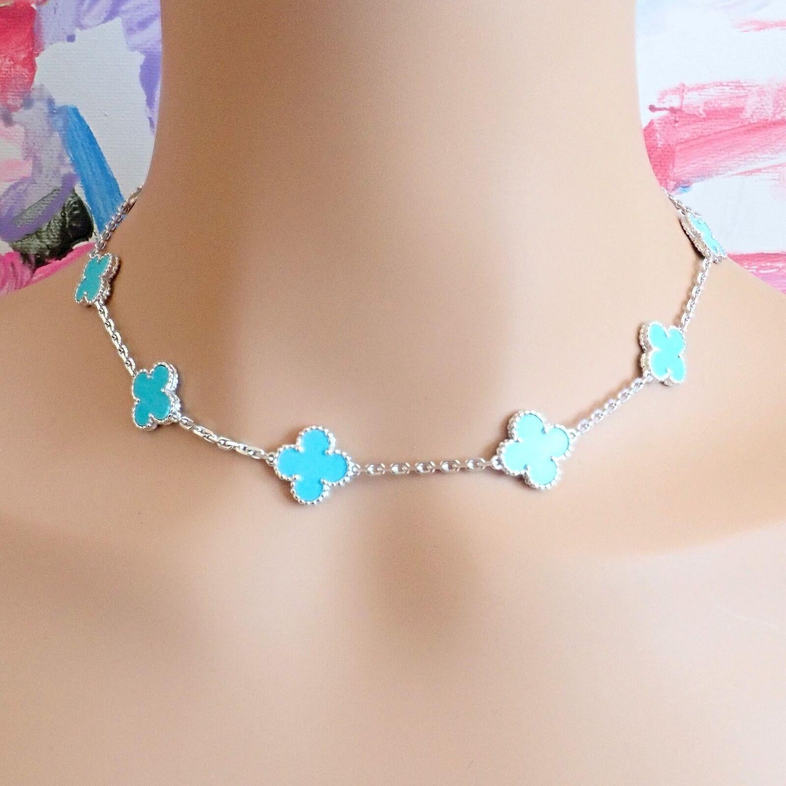 Van Cleef and Arpels, Vintage Alhambra Turquoise 10 Motif White Gold ...