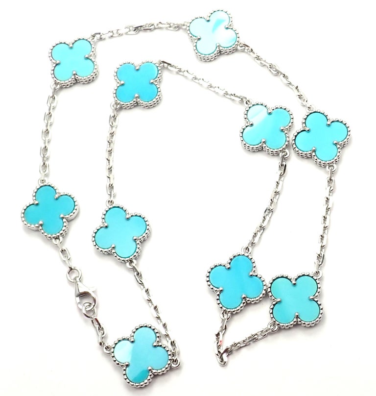 Van Cleef and Arpels Vintage Alhambra Turquoise 10 Motif White Gold ...