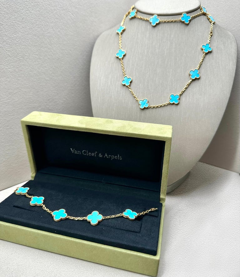 Van Cleef and Arpels Vintage Alhambra Turquoise Necklace and Bracelet ...