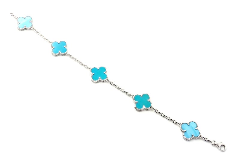 Van Cleef and Arpels Vintage Alhambra Turquoise White Gold Bracelet at ...