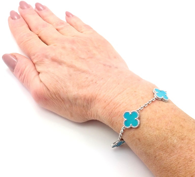 Van Cleef and Arpels Vintage Alhambra Turquoise White Gold Bracelet at ...
