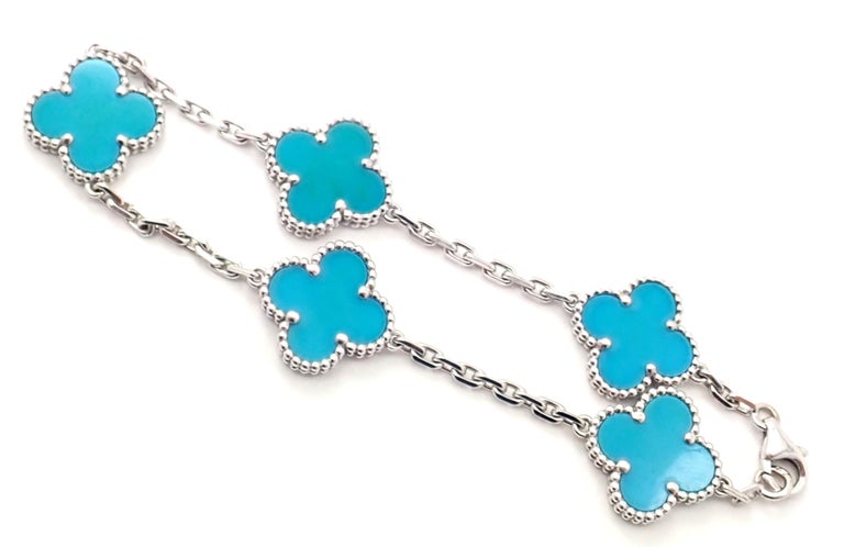 Van Cleef and Arpels Vintage Alhambra Turquoise White Gold Bracelet at ...