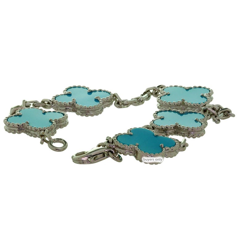 Van Cleef and Arpels Vintage Alhambra Turquoise White Gold Bracelet at ...
