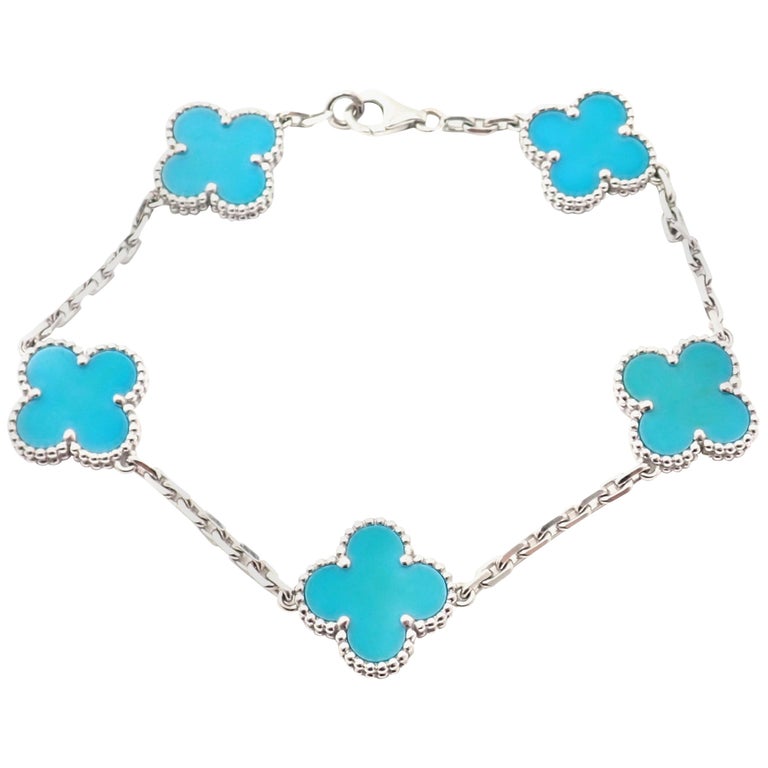Van Cleef and Arpels Vintage Alhambra Turquoise White Gold Bracelet at ...