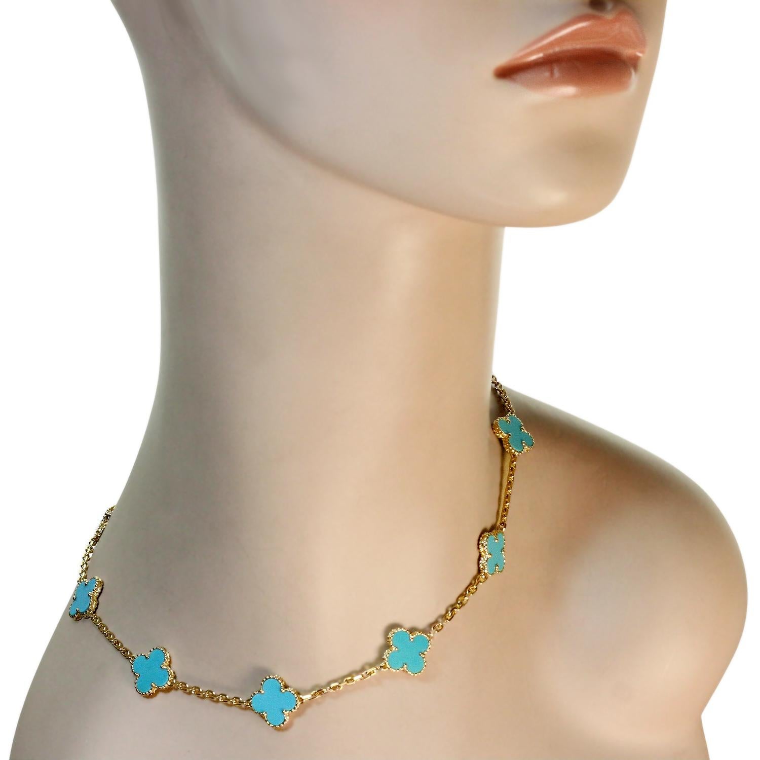 VAN CLEEF and ARPELS Vintage Alhambra Turquoise Yellow Gold 10 Motif ...