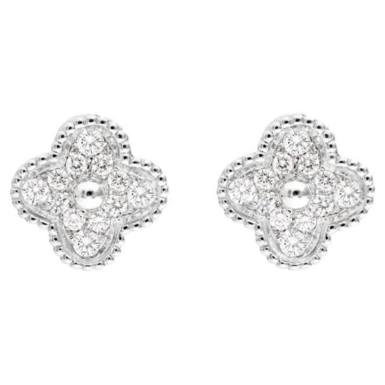 Van Cleef and Arpels Vintage Alhambra White Gold and Diamonds Earrings ...