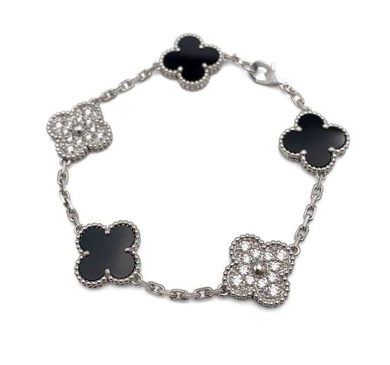Van Cleef and Arpels 'Vintage Alhambra' White Gold Diamond Onyx ...