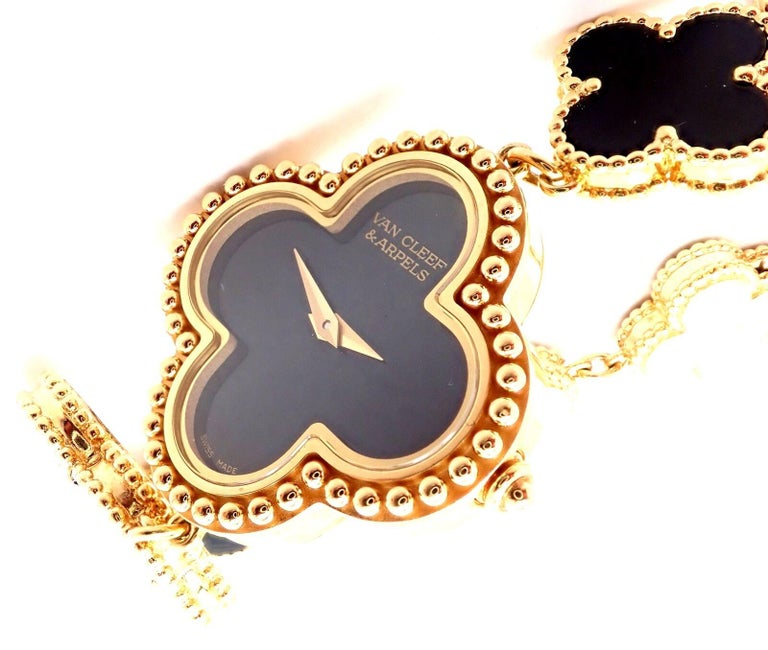 Van Cleef and Arpels Vintage Black Onyx Alhambra Yellow Gold Watch For ...