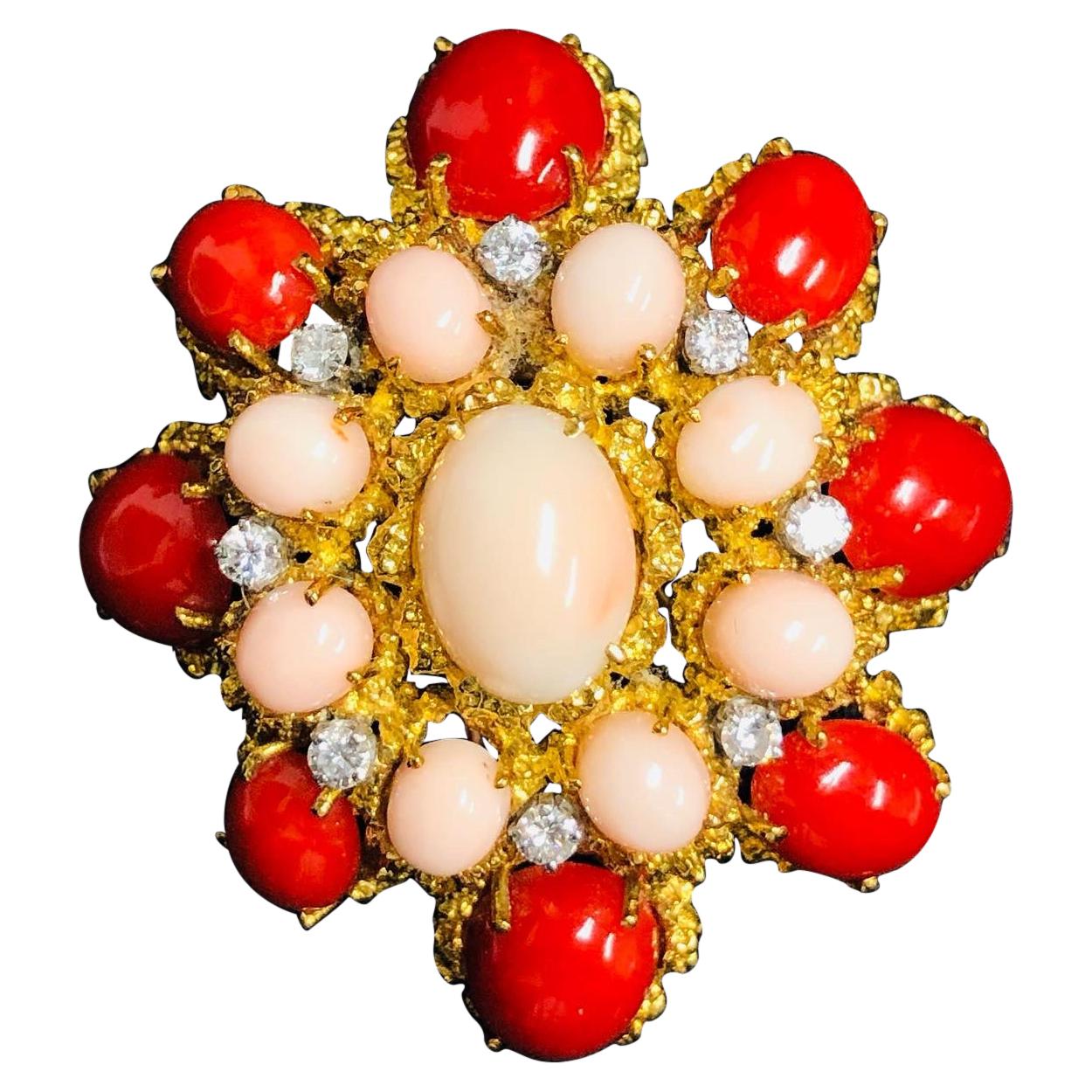 Van Cleef and Arpels Vintage French 1960 Coral and Diamond Clip Brooch ...