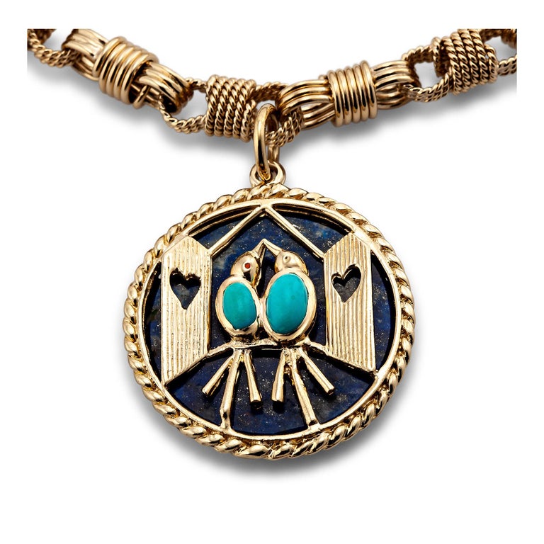 Van Cleef and Arpels Vintage Gold Lapis Turquoise Love Birds Charm ...