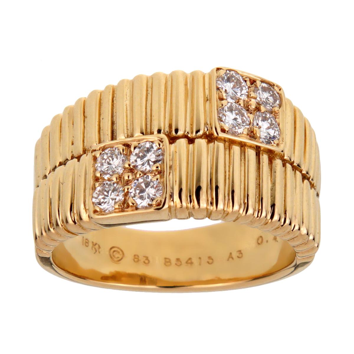 Van Cleef and Arpels Vintage Gold Ribbed Diamond Ring at 1stDibs ...