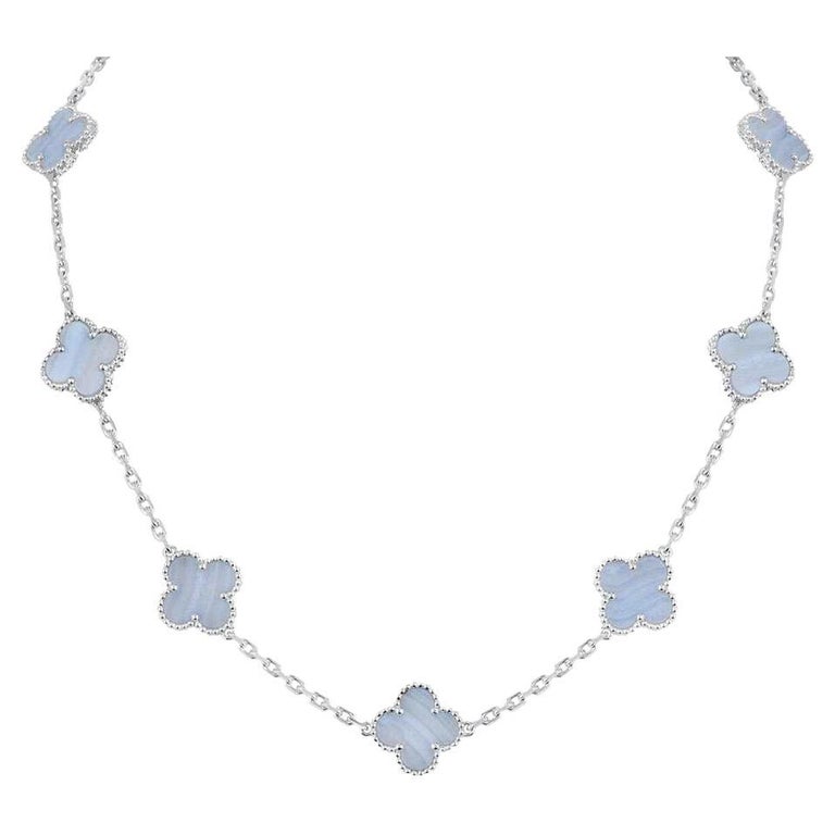 Van Cleef and Arpels White Gold Chalcedony Vintage Alhambra Necklace ...