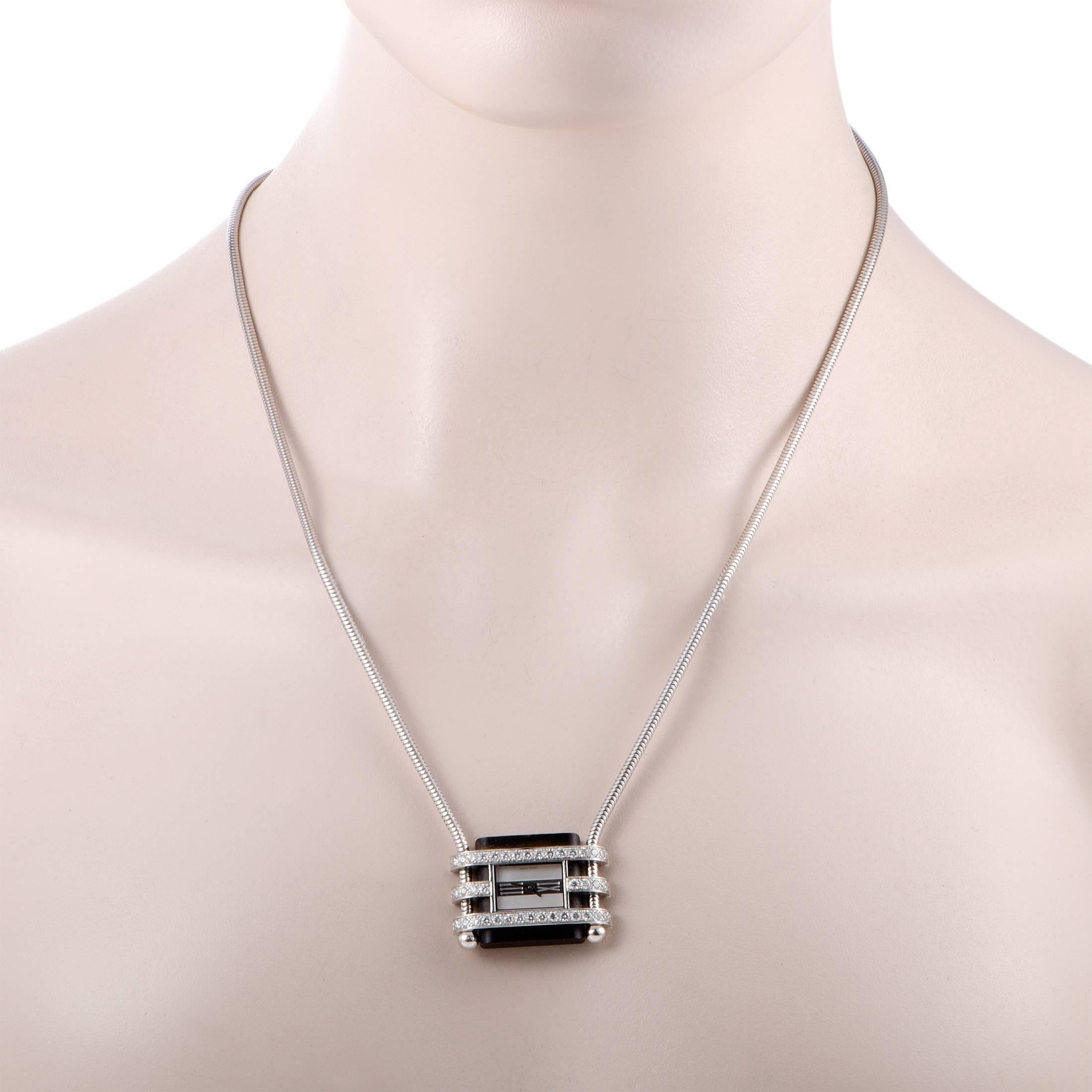 Van Cleef and Arpels White Gold Diamond Quartz Pendant Watch Necklace ...