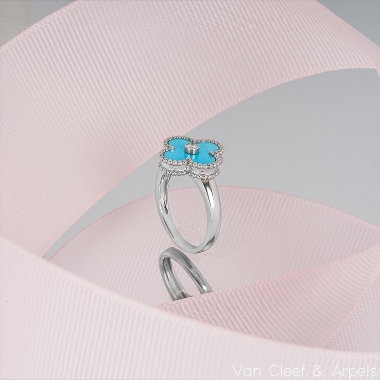Van Cleef and Arpels White Gold Turquoise and Diamond Vintage Alhambra ...