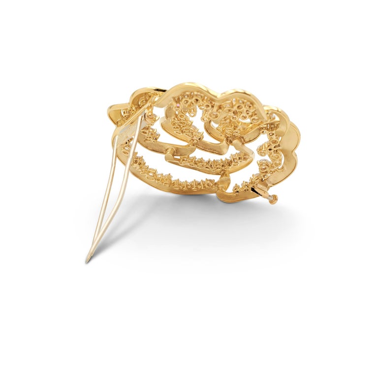 Van Cleef and Arpels Yellow Gold and Diamond Open-Work Flower Brooch at ...