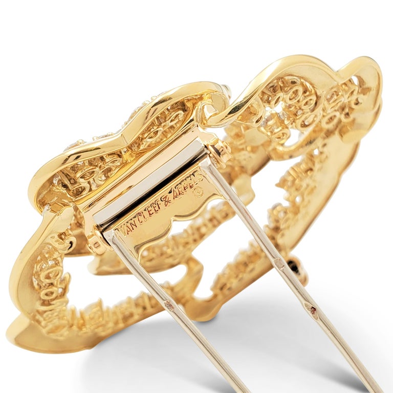 Van Cleef and Arpels Yellow Gold and Diamond Open-Work Flower Brooch at ...