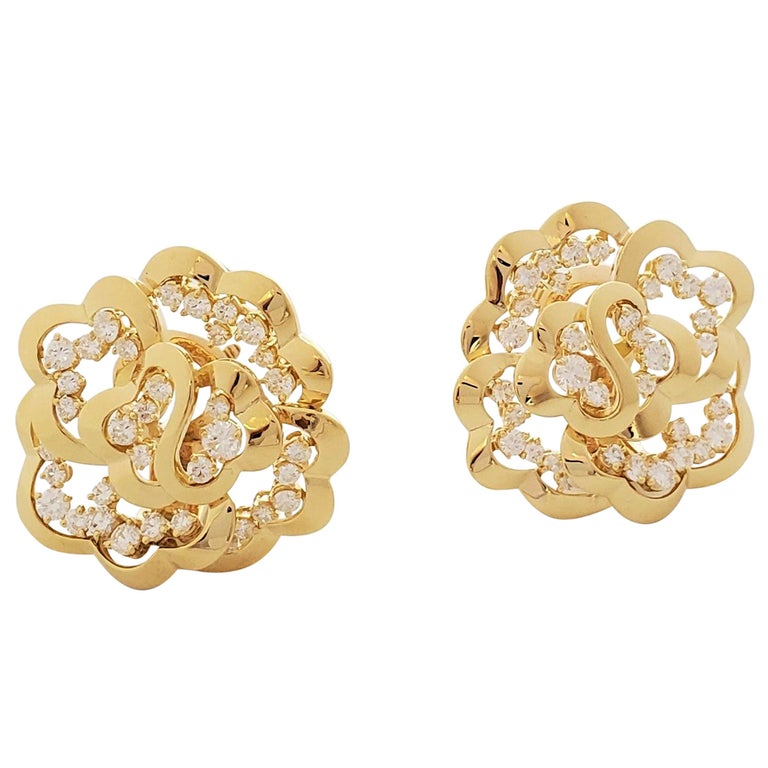 Van Cleef and Arpels Yellow Gold and Diamond Open-Work Flower Earrings ...