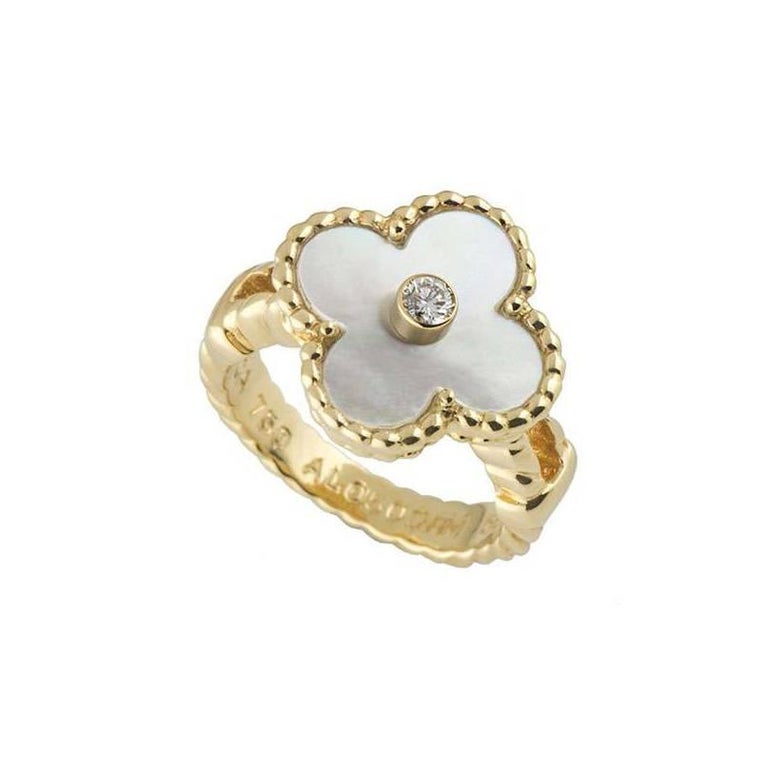 Van Cleef and Arpels Yellow Gold Diamond Alhambra Ring at 1stDibs | van ...