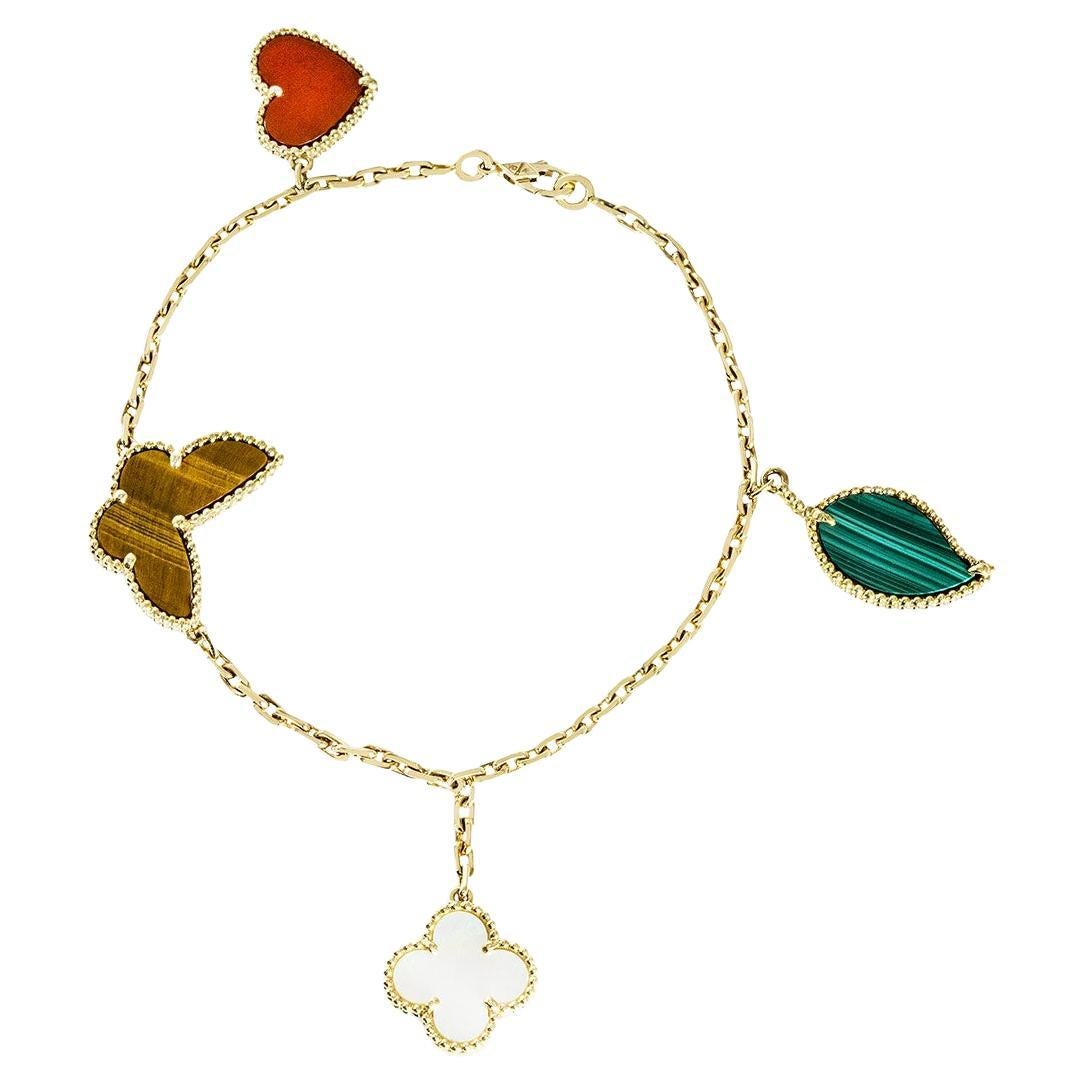 Van Cleef and Arpels Malachite Vintage Alhambra 5 Motif Bracelet ...