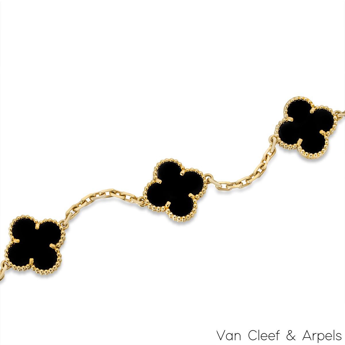 Van Cleef and Arpels Yellow Gold Onyx Vintage Alhambra 5 Motif Bracelet ...