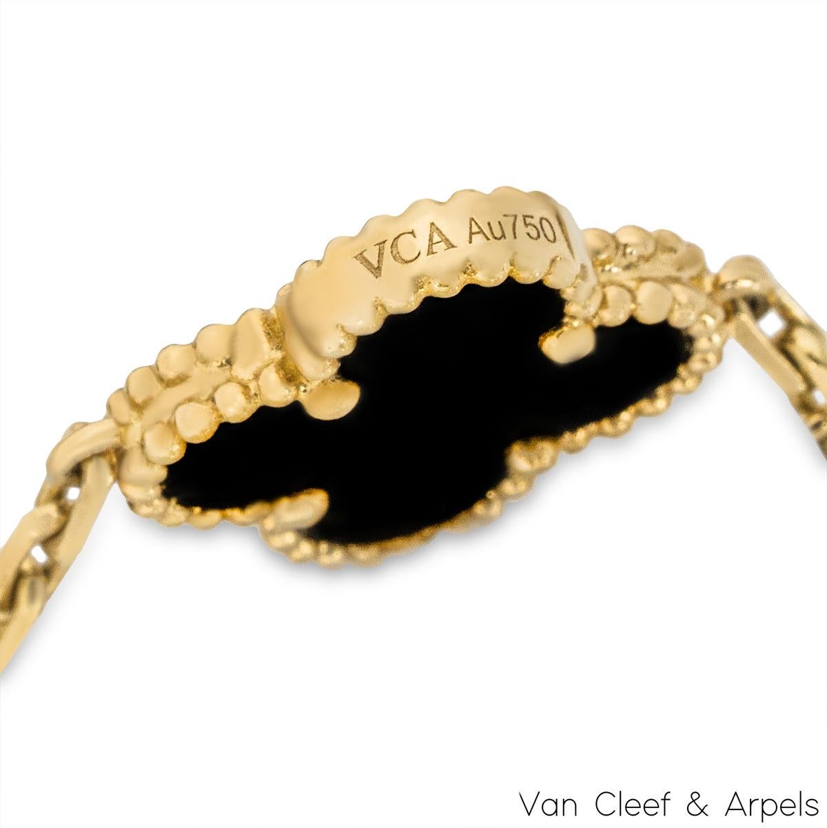Van Cleef and Arpels Yellow Gold Onyx Vintage Alhambra 5 Motif Bracelet ...