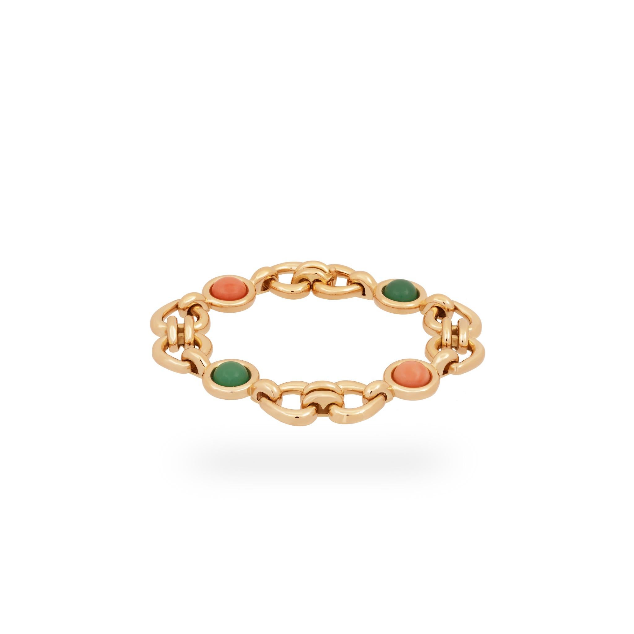 Van Cleef and Arpels 18k Yellow Gold Coral and Green Chalcedony Heart ...