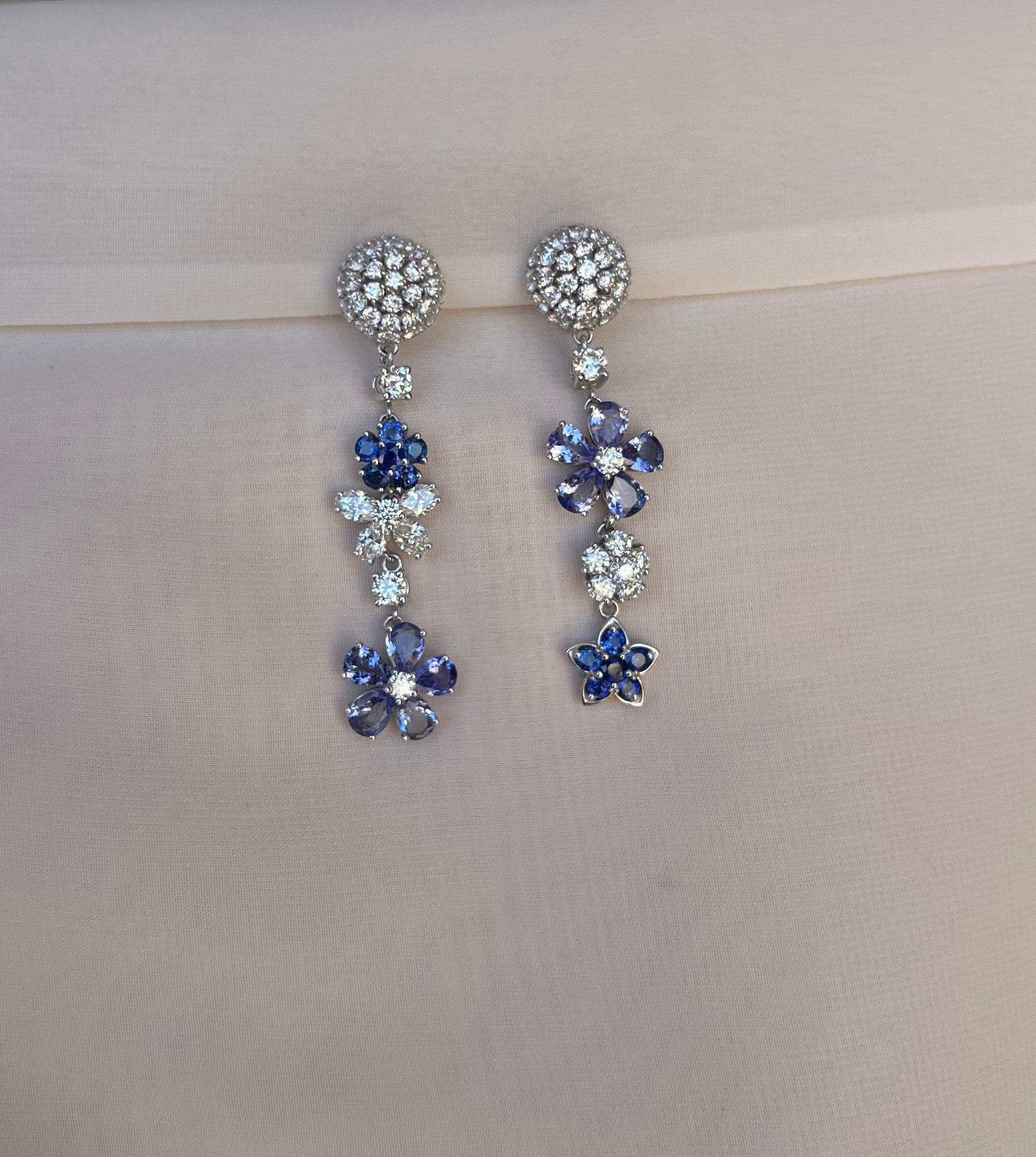 Van Cleef and Arpels style diamond, tanzanite, sapphire gold dangle ...