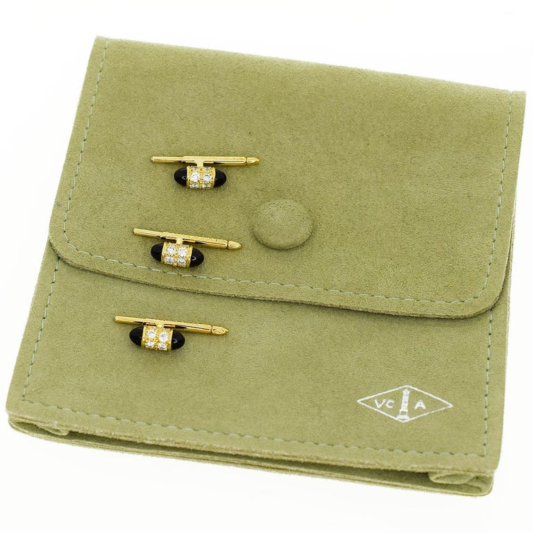 Van Cleef and Arpels Diamond Onyx 18 Karat Yellow Gold Stud Buttons For ...