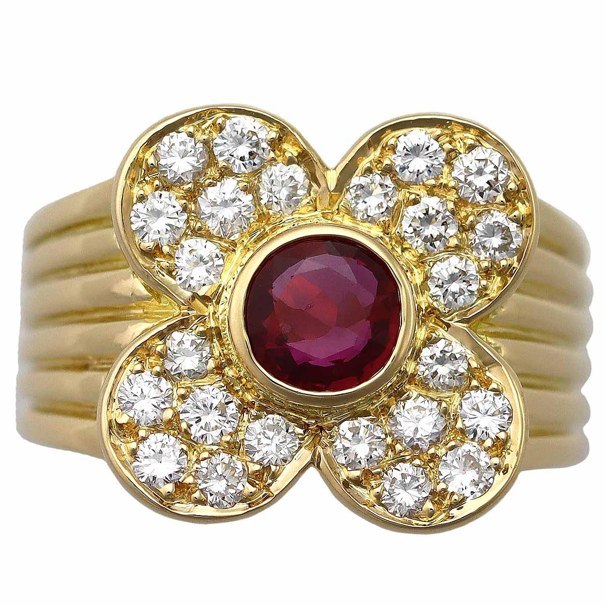 VanCleef and Arpels 18K Yellow Gold Thai 0.55ct Ruby 0.70ct Diamond ...