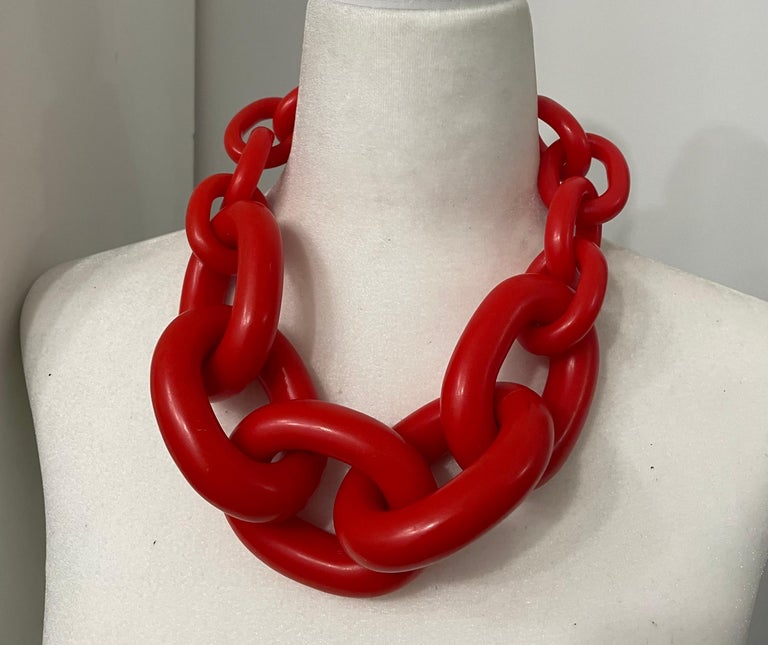 Vanda Jacintho Oversized Red Resin Link Necklace at 1stDibs