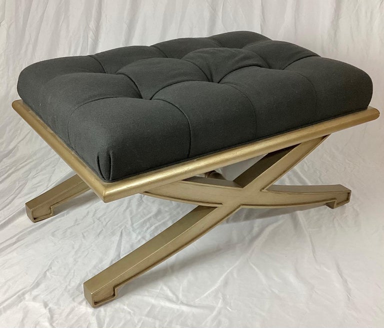 Vanguard Lytton Ottoman with Gray Flannel Tufted Seat and Metallic Gold ...