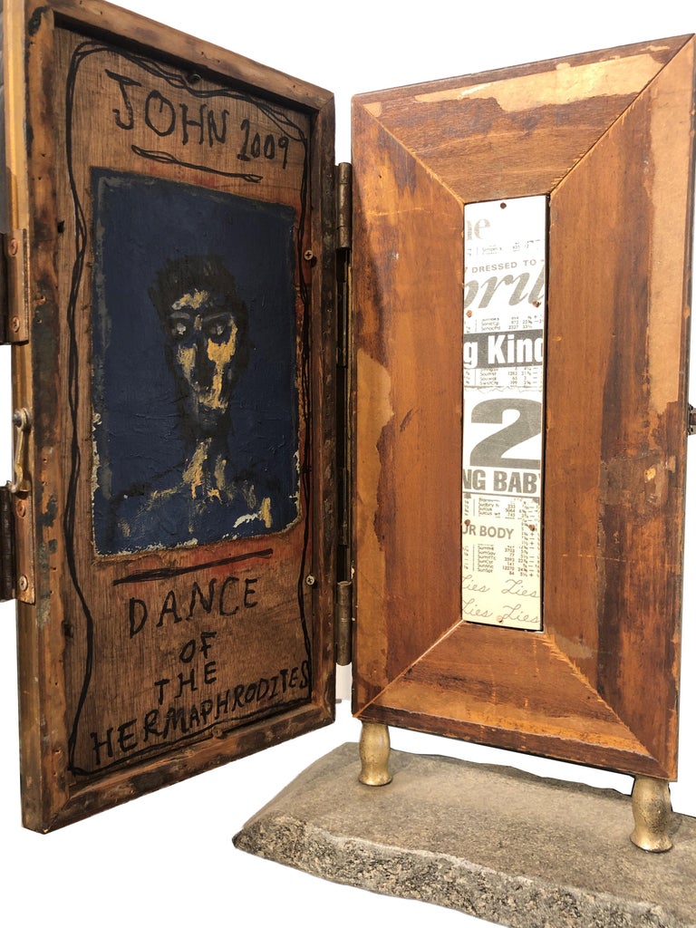 Vanity Mirror Art Object with Paintings and Collages For Sale at ...