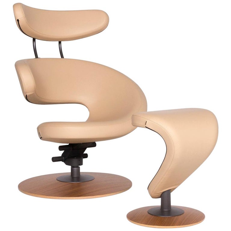 Varier Peel Designer Leather Armchair by Olav Eldøy Cream Incl. Stool ...