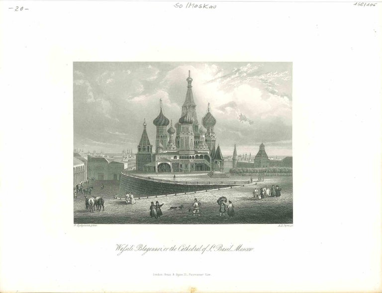 Unknown - Ancient View of St. Basil Cathedral in Moscow - Original Lithograph - 1850s at 1stDibs