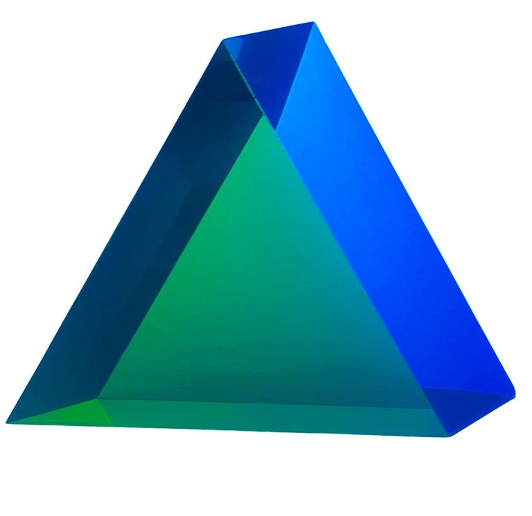 Vasa Mihich Op Art Acrylic Lucite Pyramid Table Sculpture in Blue and ...