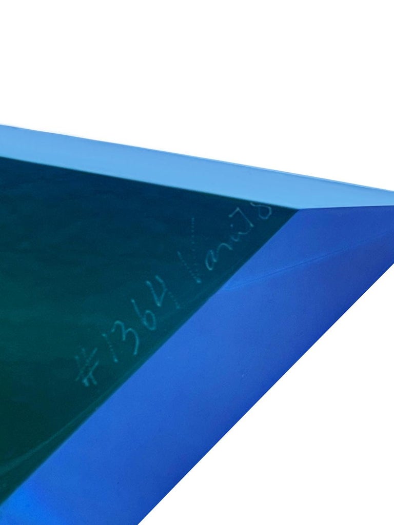 Vasa Mihich Op Art Acrylic Lucite Pyramid Table Sculpture in Blue and ...