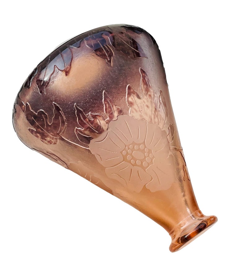 Art Deco Glass Vase by Charles Schneider, Le Verre Français 1930 For ...
