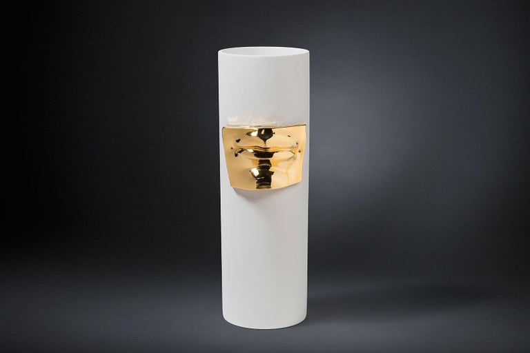 Vase 'David by Michelangelo' Mouth, White and Gold Ceramic, Italy For ...