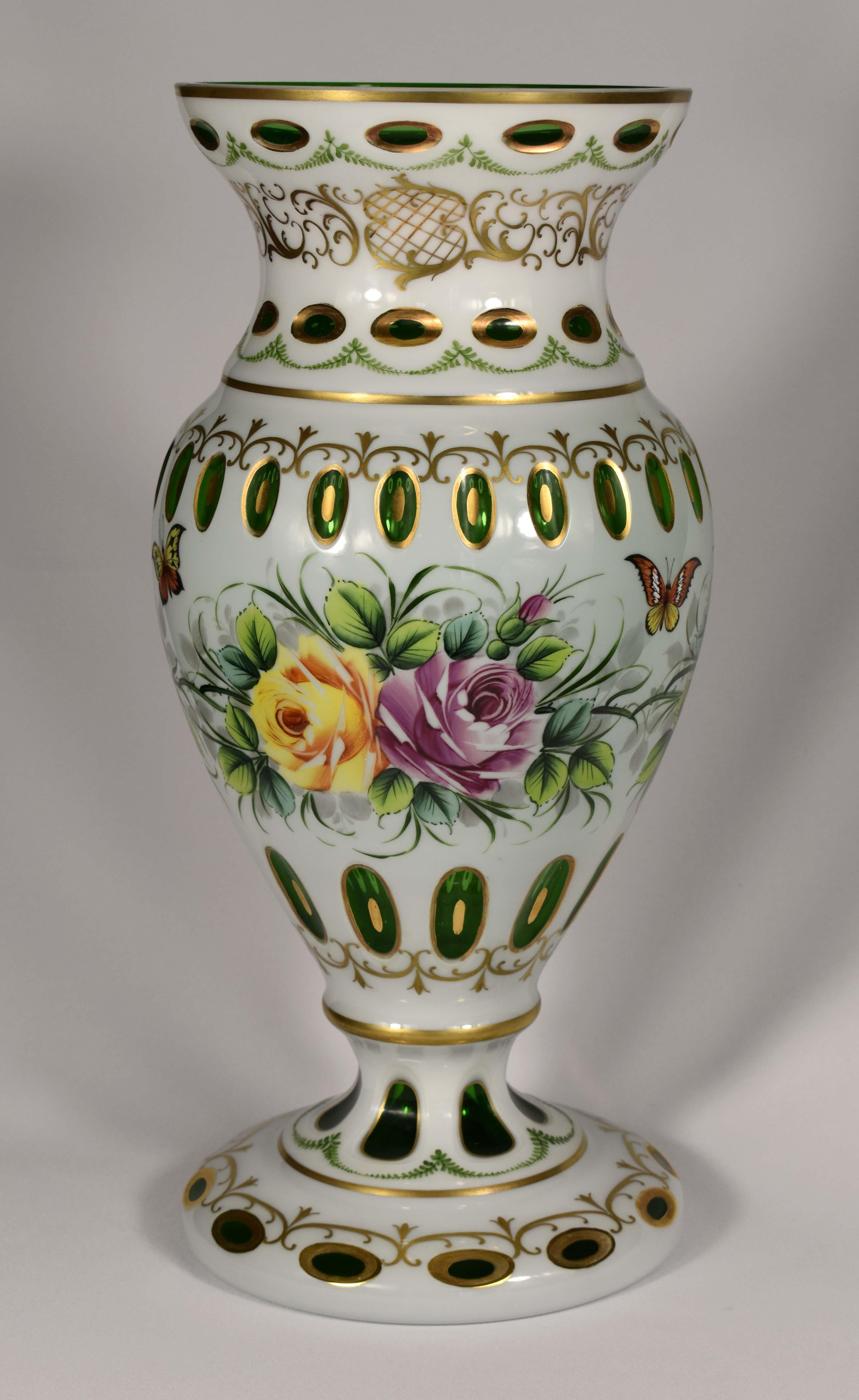 Vase Made of Overlay Glass, Cut and Hand Painted, Crystalex, Bohemian ...