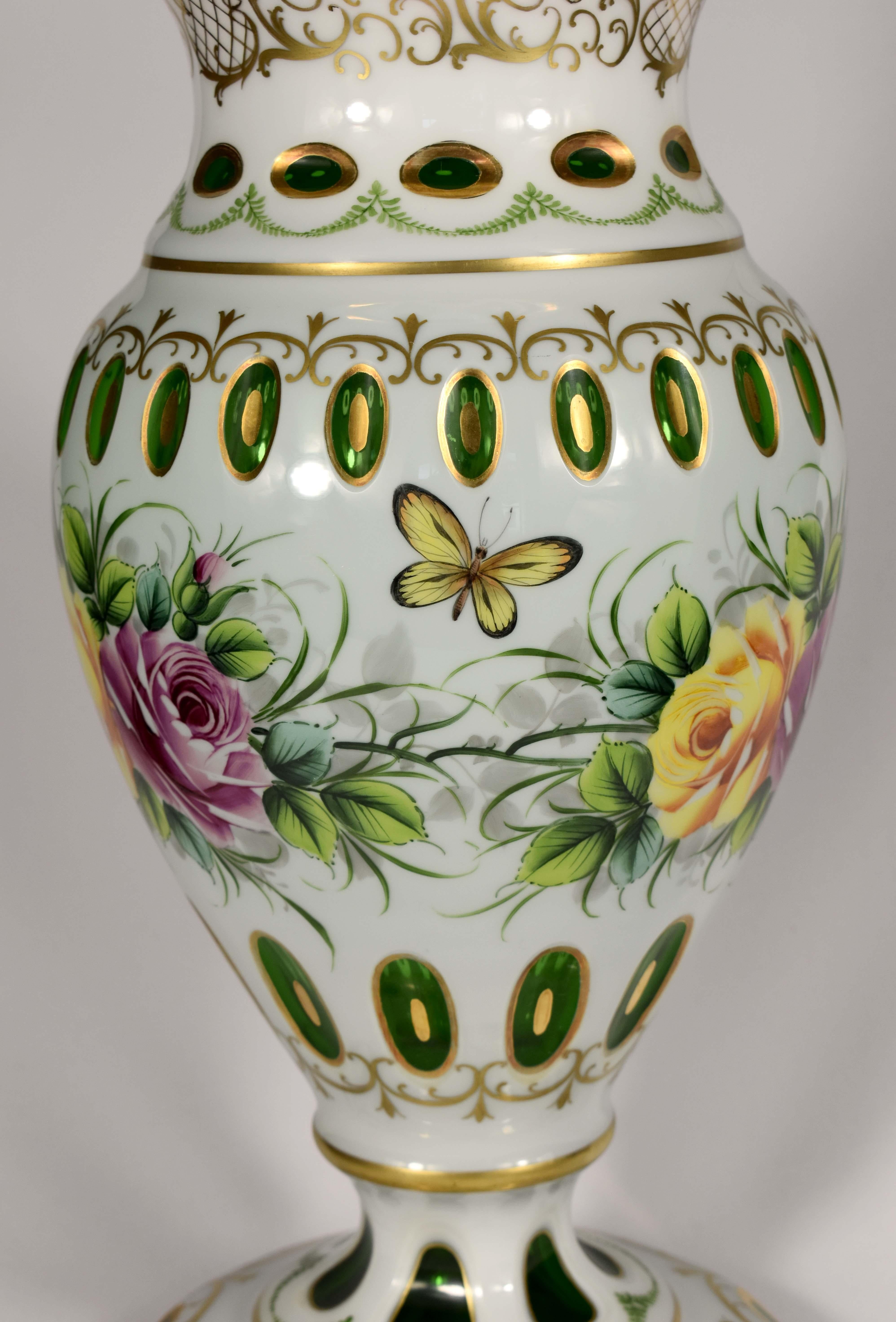 Vase Made of Overlay Glass, Cut and Hand Painted, Crystalex, Bohemian ...
