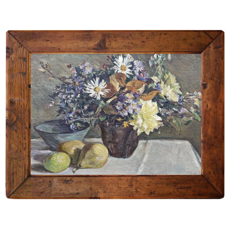 Vase of Flowers with Fruit Oil Painting, Fitger Hermann For Sale at 1stDibs