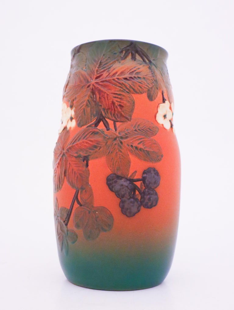 Vase Peter Ipsen Enke - Denmark - Art Nouveau - Orange with flowers and ...