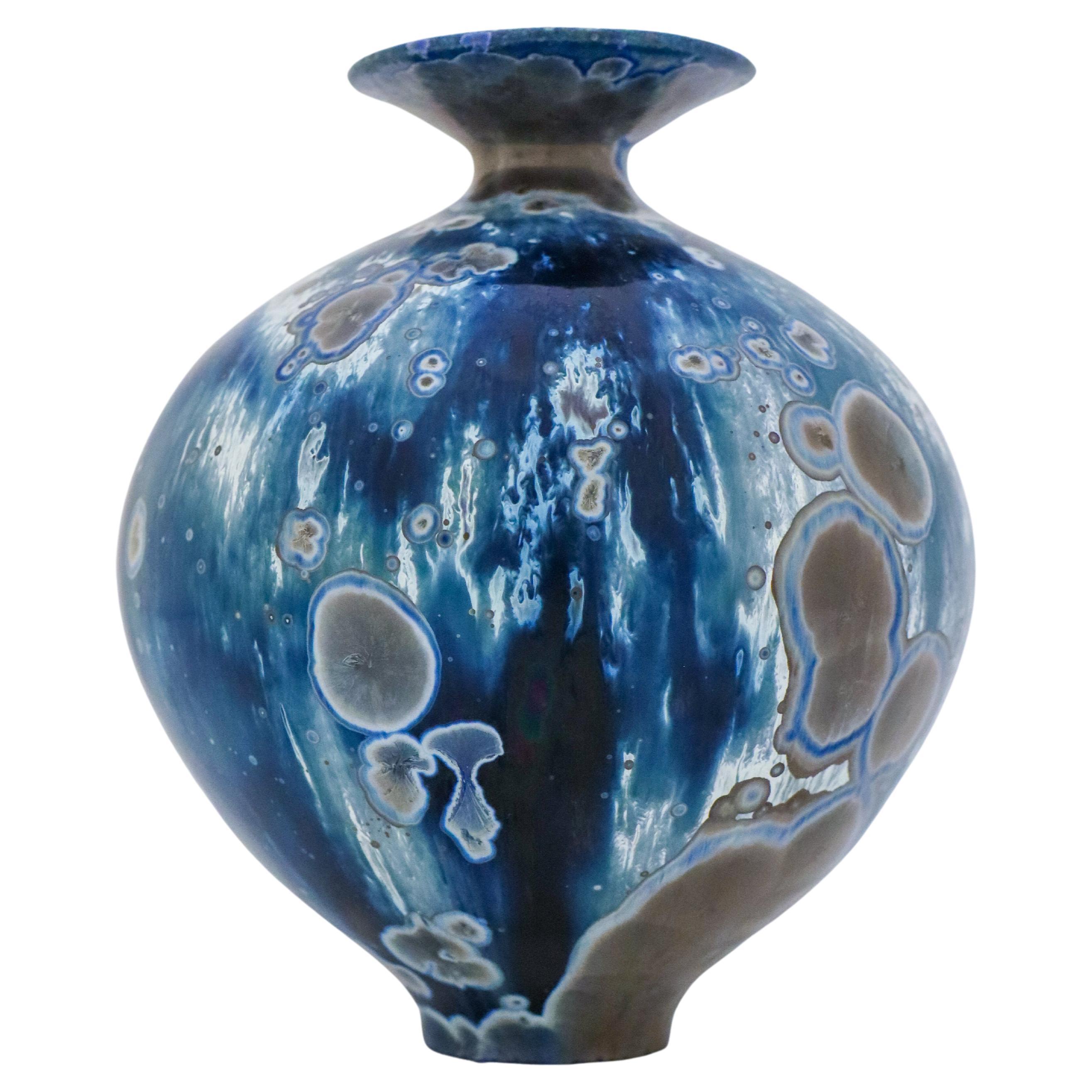 Contemporary Ceramic Vase with Blue and Brown Glaze For Sale at 1stDibs