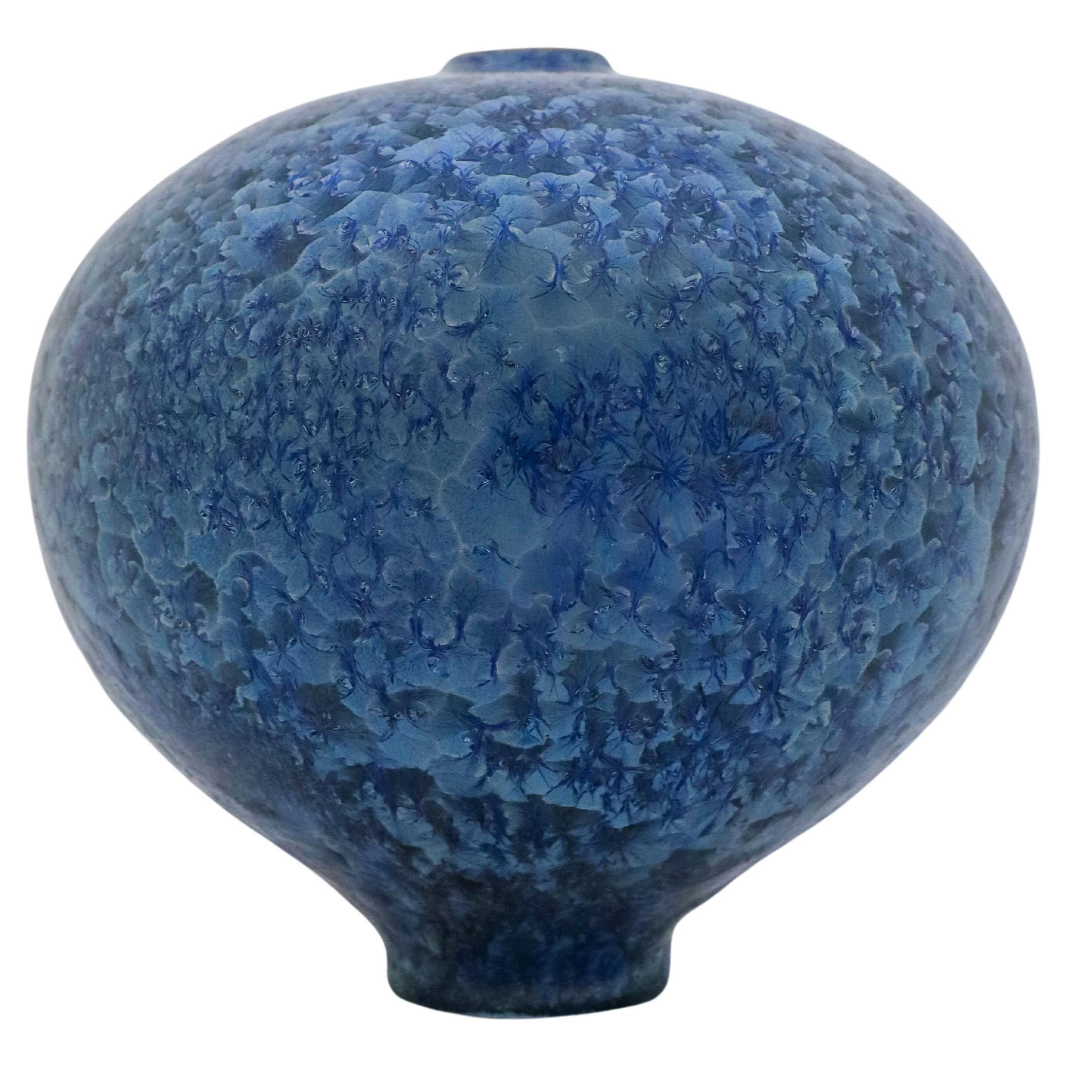 Signed Dated Phil Morgan Crystalline Glazed Blue Copper Ceramic Vessel ...