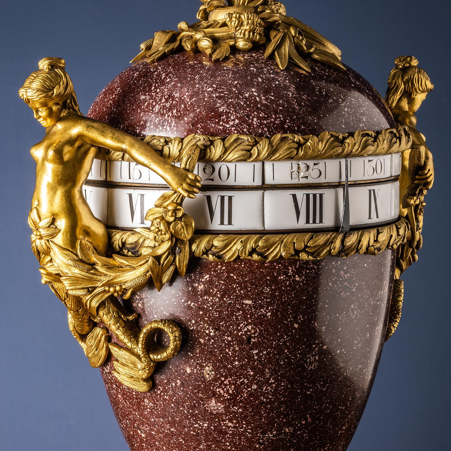 Vase with Clock J. Lefebvre Bronze Red Porphyry France \'800 at 1stDibs