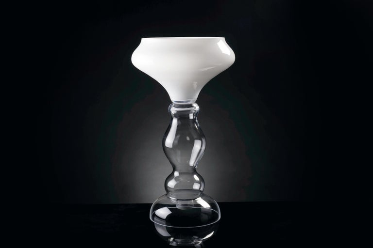 Vase Zeus White and Clear, in Glass, Italy For Sale at 1stDibs