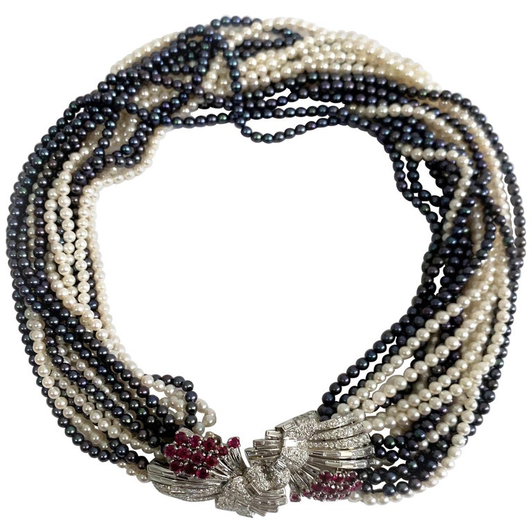 VCA Diamond Ruby Pearl Necklace at 1stDibs