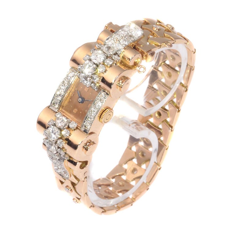 VCA Van Cleef and Arpels Vintage Retro Gold Diamond Pink Gold Ladies ...